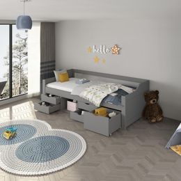 Home Deluxe Kinderbett COSMOS mit Schubladen und Matratze – 90 x 200 cm Grau