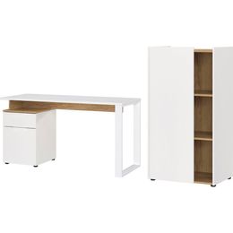 Andas Büromöbel-Set Njavve bestehend aus Schreibtisch, (2-St), inkl. Container & Aktenschrank (Höhe 115 cm), Made in Germany, weiß