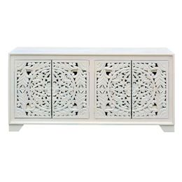 Home Affaire Sideboard Kenmare, Mangoholz, dekorative Schnitzereien, Breite 170 cm, weiß