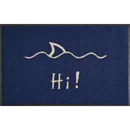 Fußmatte Hi!, wash+dry by Kleen-Tex, rechteckig, Höhe: 9 mm, Schmutzfangmatte, mit Spruch, In- und Outdoor geeignet, waschbar, blau|weiß