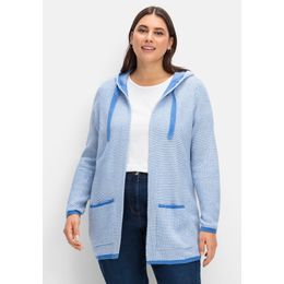 sheego Große Größen: Strickjacke in Longform, mit Taschen, blau gestreift, Gr.48