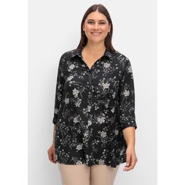 sheego Große Größen: Bluse in leichter A-Linie, mit floralem Print, schwarz gemustert, Gr.40