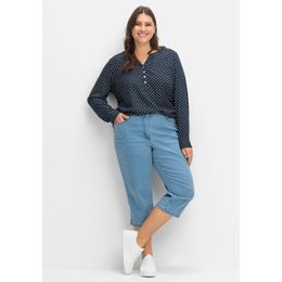 sheego Caprijeans mit Teilgummibund und Glitzersteinen, blue Denim, Gr.56