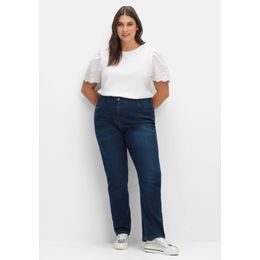 sheego Große Größen: Gerade Jeans mit elastischem High-Waist-Bund, dark blue Denim, Gr.46