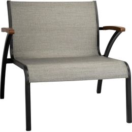 Stern Laris Lounge-Sessel Aluminium schwarz matt/Bezug Textilen Leinen grau/Teakarmlehnen