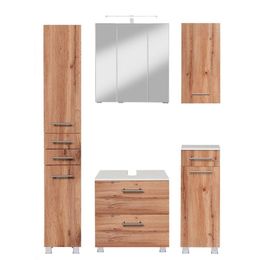 HELD MÖBEL HELD MÖBEL Badmöbel-Set "Trento", Badezimmer-Set, Hängeschrank, Unterschrank, Hochschrank, (5-St), Waschbeckenunterschrank, Spiegelschrank inkl. Aufbauleuchte, beige|weiß