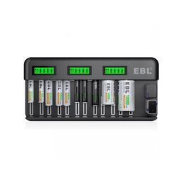 EBL 12+2 Akku Ladegerät-Schnell für AA/AAA/C/D NI-MH/NI-CD Batterie-Ladegerät (mit 8 AAA 2800mAh Akku)