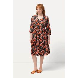 Ulla Popken Jerseykleid Tunikakleid Magnolien A-Linie V-Ausschnitt 3/4-Arm