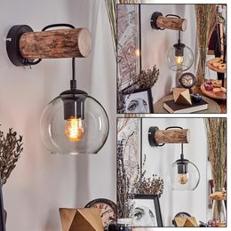 hofstein Koyoto Wandleuchte Glas 15 cm Naturfarben, Schwarz, 1-flammig