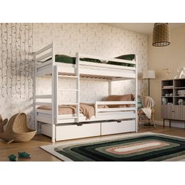 Deine Möbel 24 Etagenbett Hochbett Kinderbett NEMO für 2 Kinder 80x180 90x200 Weiß (Matratzen optional