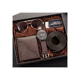 KUGI Geldbörse 4PCS Geschenk für Männer Gürtel Herrenuhr Sonnenbrillen Set (Herren Geschenkbox Sets