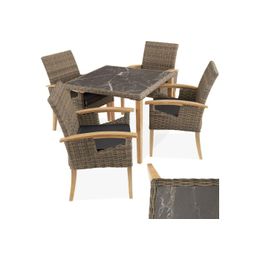 TecTake Sitzgruppe Rattan Tisch Tarent mit 4 Stühlen Rosarno