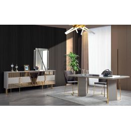 JVmoebel Esszimmer-Set Luxus Esszimmer Set Einrichtung Esstisch Sideboard mit Spiegel