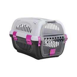 Beeztees Hunde-Transportbox Transportbox Rhino grau/rosa für Hunde