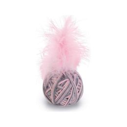 Beeztees Tierkuscheltier Katzenspielzeug Wolle Ball mit Feder Ming rosa-grau