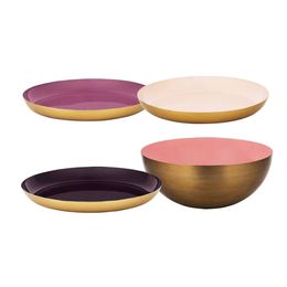 Dekotablett Tablett Deko Schale rund 4er Set Gold Rosa Pink Dekoschale Dekoteller (Spar-Set