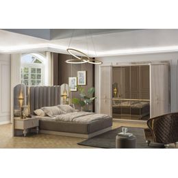 JVmoebel Schlafzimmer-Set Luxuriöses Schlafzimmer Designer Doppelbett Kleiderschrank Nachttische
