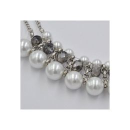Steuer Collierkettchen Metall silberfarben mit Perlen weiß, grau|silberfarben
