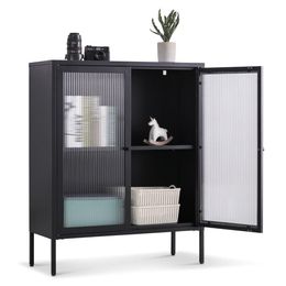 Highboard Tokio aus Metall in Schwarz mit Glastüren