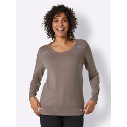 Wollpullover CREATION L PREMIUM "Kaschmir-Merino-Pullover" Gr. 50, grau (taupe) Damen Pullover