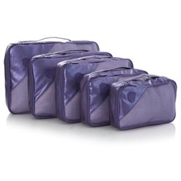 Heys Kofferorganizer Metallic-Packing Cube (Set, 5-tlg., Packtaschenset), Reiseorganizer Koffer-Packhilfe organisiert für Urlaube und Reisen, blau