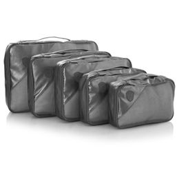Heys Kofferorganizer Metallic-Packing Cube (Set, 5-tlg., Packtaschenset), Reiseorganizer Koffer-Packhilfe organisiert für Urlaube und Reisen, schwarz