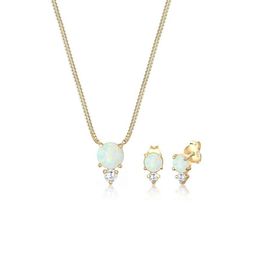 Elli Schmuckset Geo Zirkonia Synthetischer Opal Trend 925 Silber, goldfarben