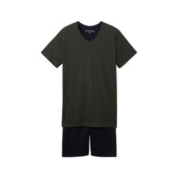 Tom Tailor Herren Pyjama Shorty, grün, Streifenmuster, Gr. 50