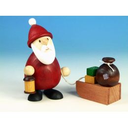 Ullrich Kunsthandwerk Weihnachtsfigur Holzfigur Weihnachtsmann mit Laterne und Schlitten HxB 9