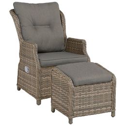 Konifera Relaxsessel Premium (Set, 5-St., 1x Sessel, 1x Hocker, inkl. Auflagen, Aluminium, Polyrattan), Rückenlehne stufenlos verstellbar, Relaxsessel mit Fußhocker, beige