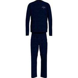 Tommy Hilfiger Underwear Schlafanzug LS PJ SET WOVEN SELF FABRIC WB (2 tlg) mit einem Logo-Druck auf der Brust, blau