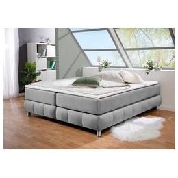 Mendler Boxspringbett ANDAS "Salo" Komplettbetten Gr. Struktur, Liegefläche B/L: 200 cm x 220 cm, Gewicht bis: 80 kg H2, 7-Zonen-Kaltschaummatratze, grau Boxspringbett Boxspringbetten ohne Bettkasten