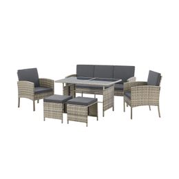 Juskys Polyrattan Gartenmöbel Sitzgruppe Turin Set 6 teilig - Outdoor Möbel mit Tisch – Lounge Grau