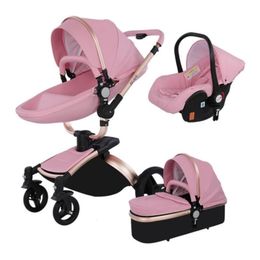 TPFLiving Luxus Kombi-Kinderwagen 3in1 Set - Modell 5 Kunstleder - Braun