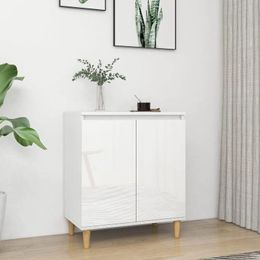 MAISONCHIC Sideboard Kommode für Wohnzimmer Küche mit Massivholz-Beinen Hochglanz-Weiß 60x35x70 cm DE52949