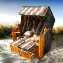 Strandkorb Deluxe 2-Sitzer xxl für 2 Personen 120cm breit mehrere Designs incl. Abdeckhaube Farbe Karo Rot/Grün/Beige - Brast