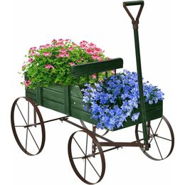 Blumenwagen mit Metall Raeder, Blumenstaender aus Holz, Holzwagen für Blumen&Pflanzen, Blumenkasten, Pflanzenstaender für Garten&Terrase&Outdoor,