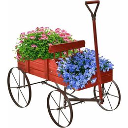 Blumenwagen mit Metall Raeder, Blumenstaender aus Holz, Holzwagen für Blumen&Pflanzen, Blumenkasten, Pflanzenstaender für Garten&Terrase&Outdoor,
