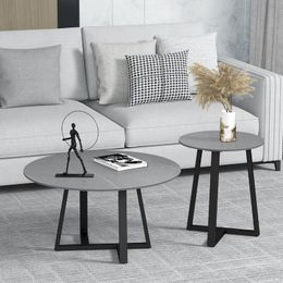 Beistelltisch Set rund Couchtisch Marmor Optik, Satztische fürs Wohnzimmer aus gesintertem Stein Sofatisch minimalistisch skandinavischer Stil