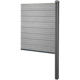 HHG Neuwertig] WPC-Sichtschutz Savoie, Zaun Windschutz, WPC-Pfosten zum Einbetonieren Erweiterungselement schmal, 98cm grau - grey