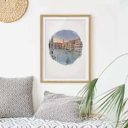 MICASIA Bild mit Rahmen - Wasserfarben - Canale Grande Blick von der Rialtobrücke Venedig Größe HxB: 24cm x 18cm, Rahmen: Eiche