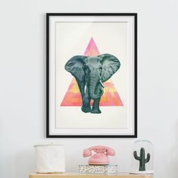 MICASIA Bild mit Rahmen - Illustration Elefant vor Dreieck Malerei Größe HxB: 24cm x 18cm, Rahmen: Schwarz