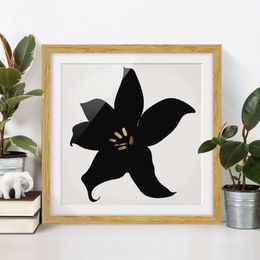 MICASIA Bild mit Rahmen - Grafische Pflanzenwelt - Orchidee Schwarz und Gold Größe HxB: 20cm x 20cm, Rahmen: Eiche