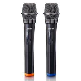 Lenco Mikrofon &raquo;MCW-020BK - Set mit 2 kabellosen Mikrofonen&laquo; schwarz Kunststoff Ideal f&uuml;r den Einsatz auf einer Karaoke-Party, bei einer Hochzeit oder einer