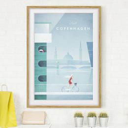 MICASIA - Bild mit Rahmen - Reiseposter - Kopenhagen Größe HxB: 24cm x 18cm, Rahmen: Eiche