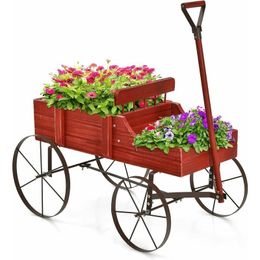 Gartenwagen Blumentoepfe Blumenkaesten mit Metall Raedern Pflanzenstaender 62 x 34 x 60cm Rot - Costway