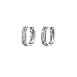 Paul Valentine Sparkling Rectangle Hoops Silver