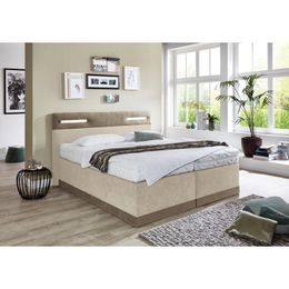 Westfalia Schlafkomfort Boxspringbett mit LED-Beleuchtung dunkelbeige/beige