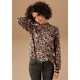 Aniston CASUAL Langarmshirt mit trendigem Animal-Print und gestreiften Bündchen hellbraun-braun-schwarz-sand-weiß-rot 36 36 Damenshirt mit...