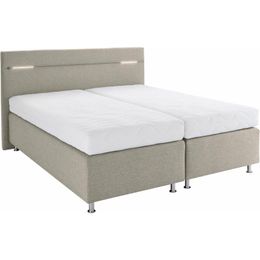 Westfalia Schlafkomfort Boxspringbett wahlweise mit LED-Beleuchtung Struktustoff dunkelbeige